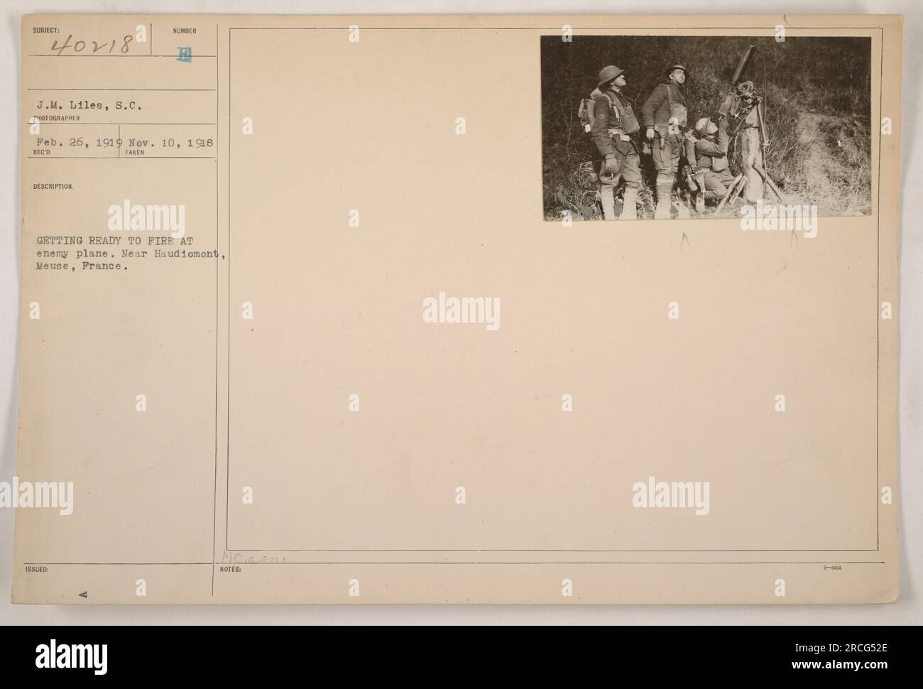 These soldiers are preparing to fire at an enemy plane near Haudiomont ...