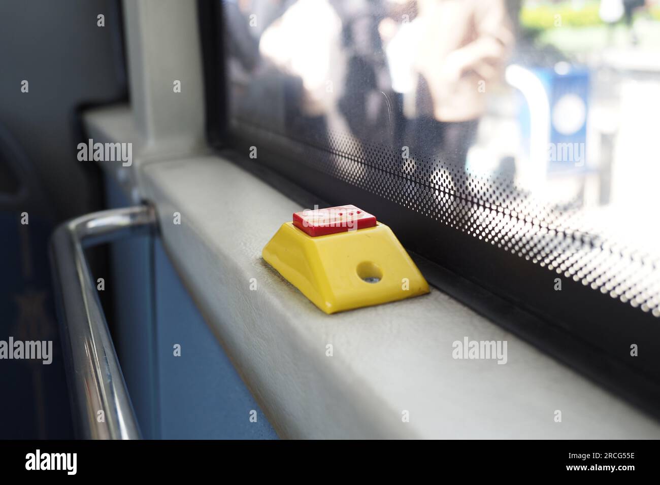 Closeup of Bus bell switch for stop inside the public bus Stock Photo ...