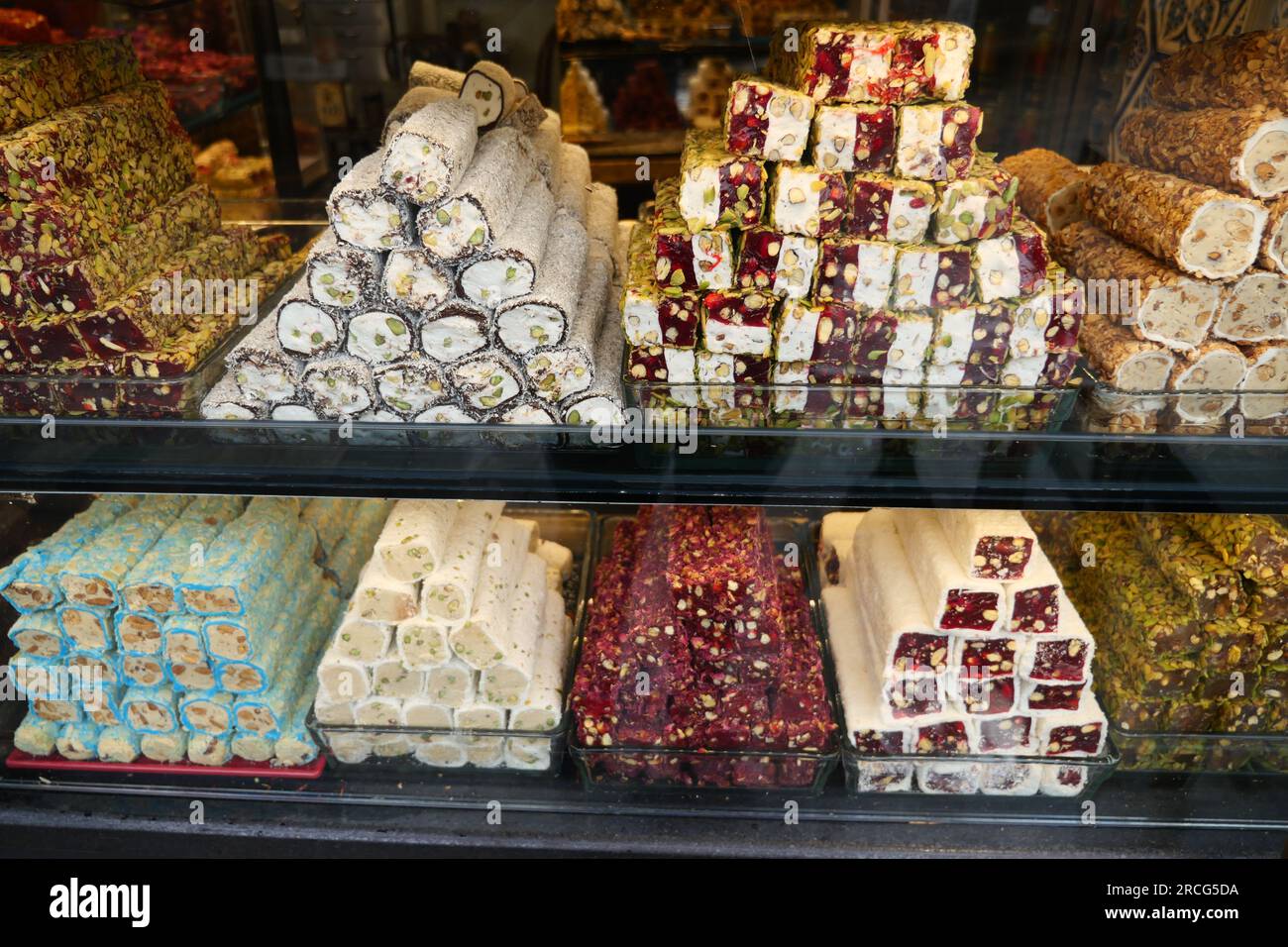 Turkish sweets of different taste and colour in the window shop Stock ...