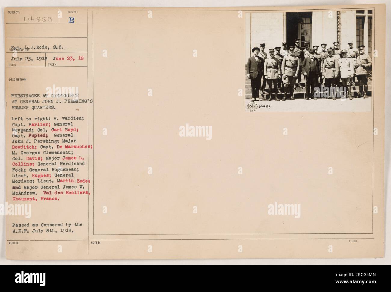 Caption: "Photograph of a conference at General John J. Pershing's ...