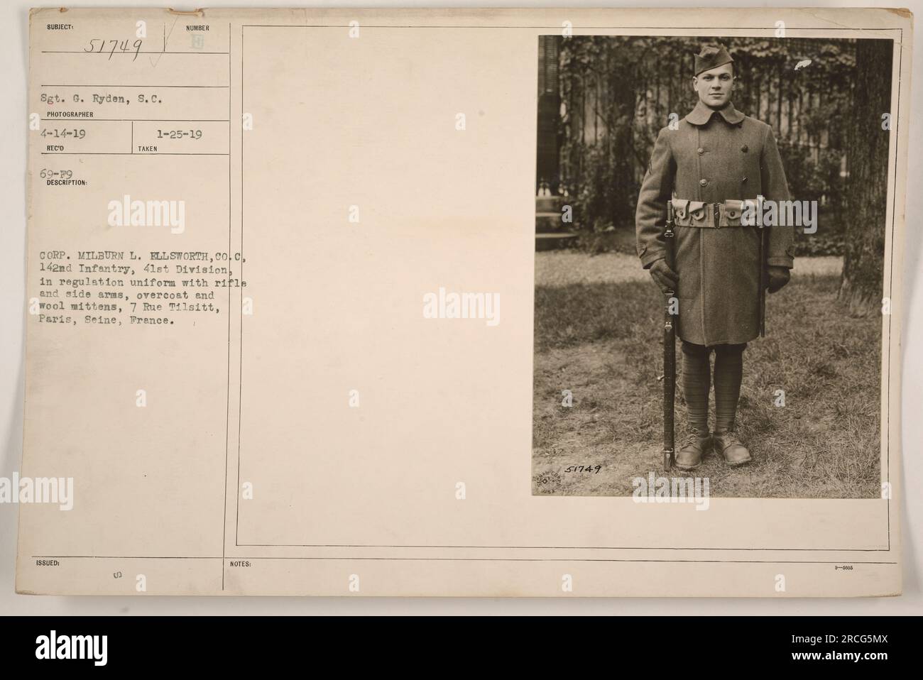 Corporal Milburn L. Ellsworth of Company C, 142nd Infantry, 41st ...