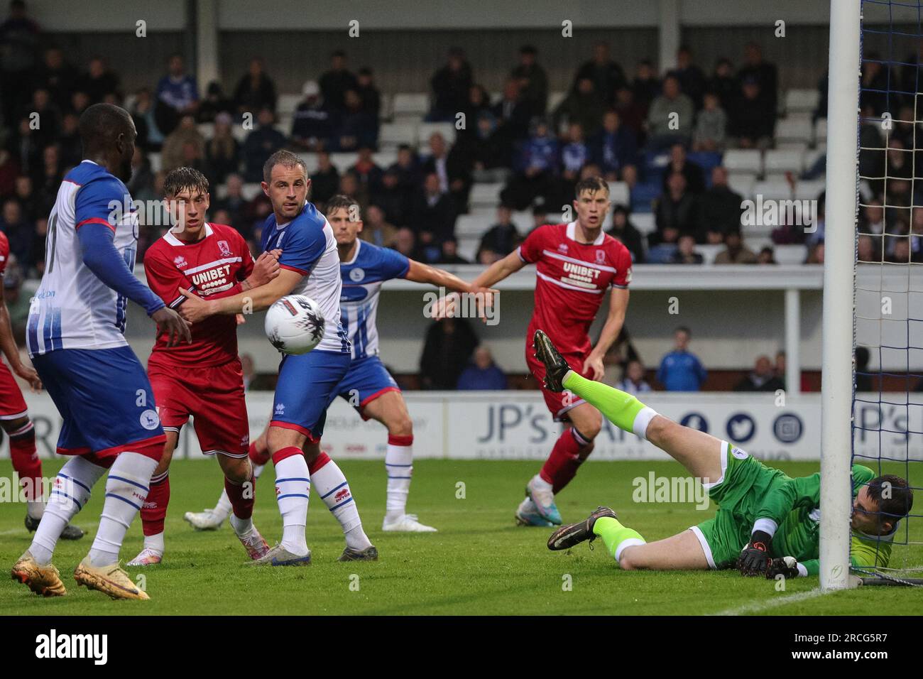 Hartlepool, UK. 14th July, 2023. Chance for Boro is punched away during ...
