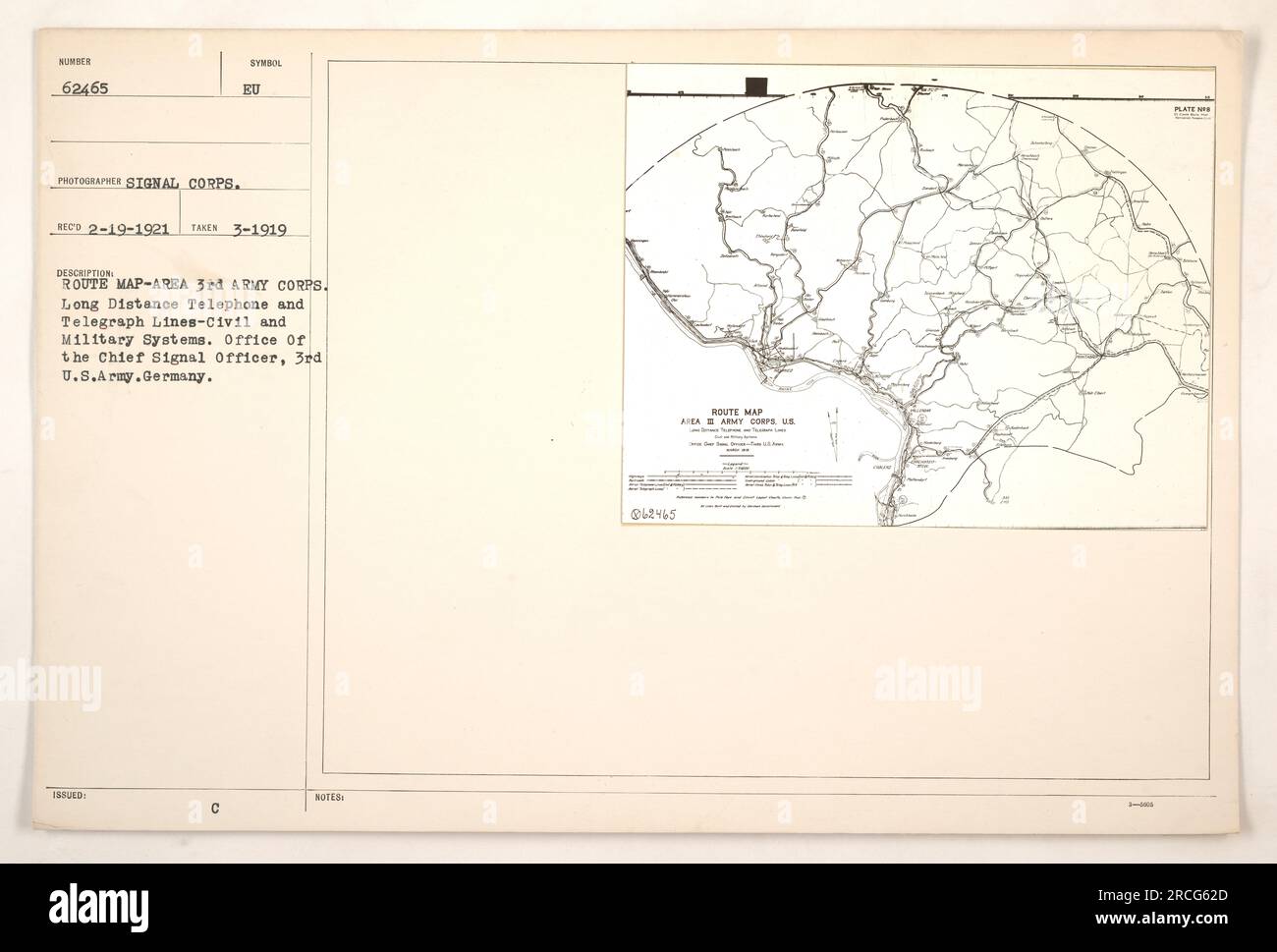Route map of the 3rd Army Corps in Germany during World War One. The ...