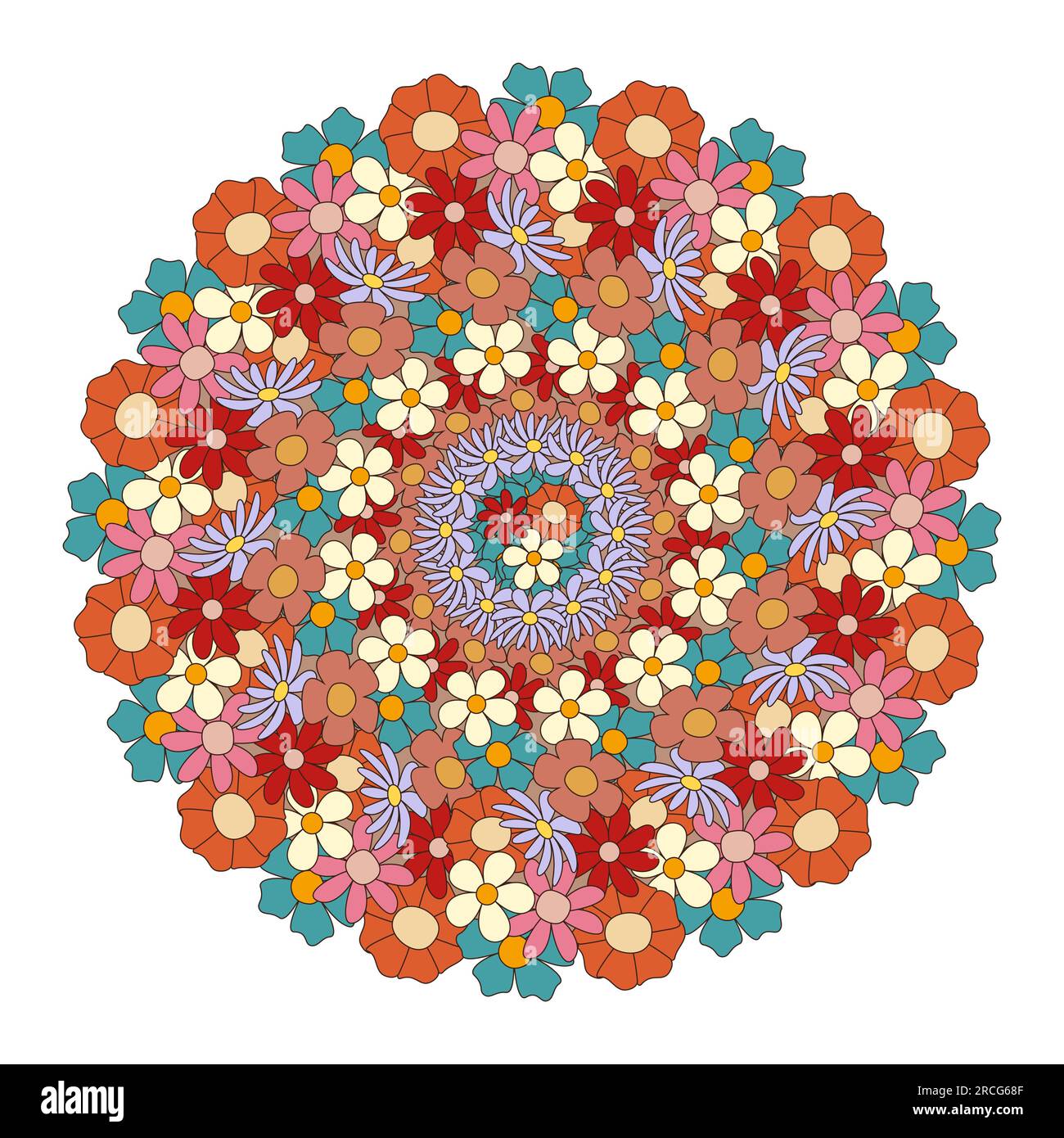 Flower arrangement Trendy retro psychedelic cartoon style. Abstract ...