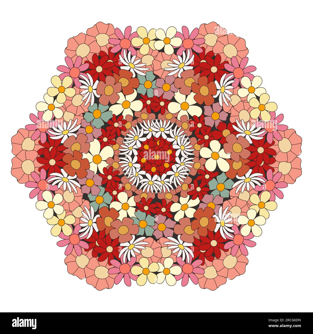 Flower arrangement Trendy retro psychedelic cartoon style. Abstract ...