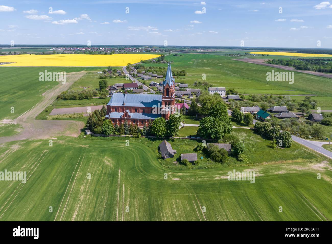 aerial view on neo gothic or baroque temple or catholic church in ...