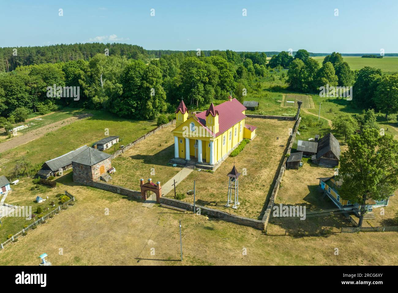 aerial view on neo gothic or baroque temple or catholic church in ...