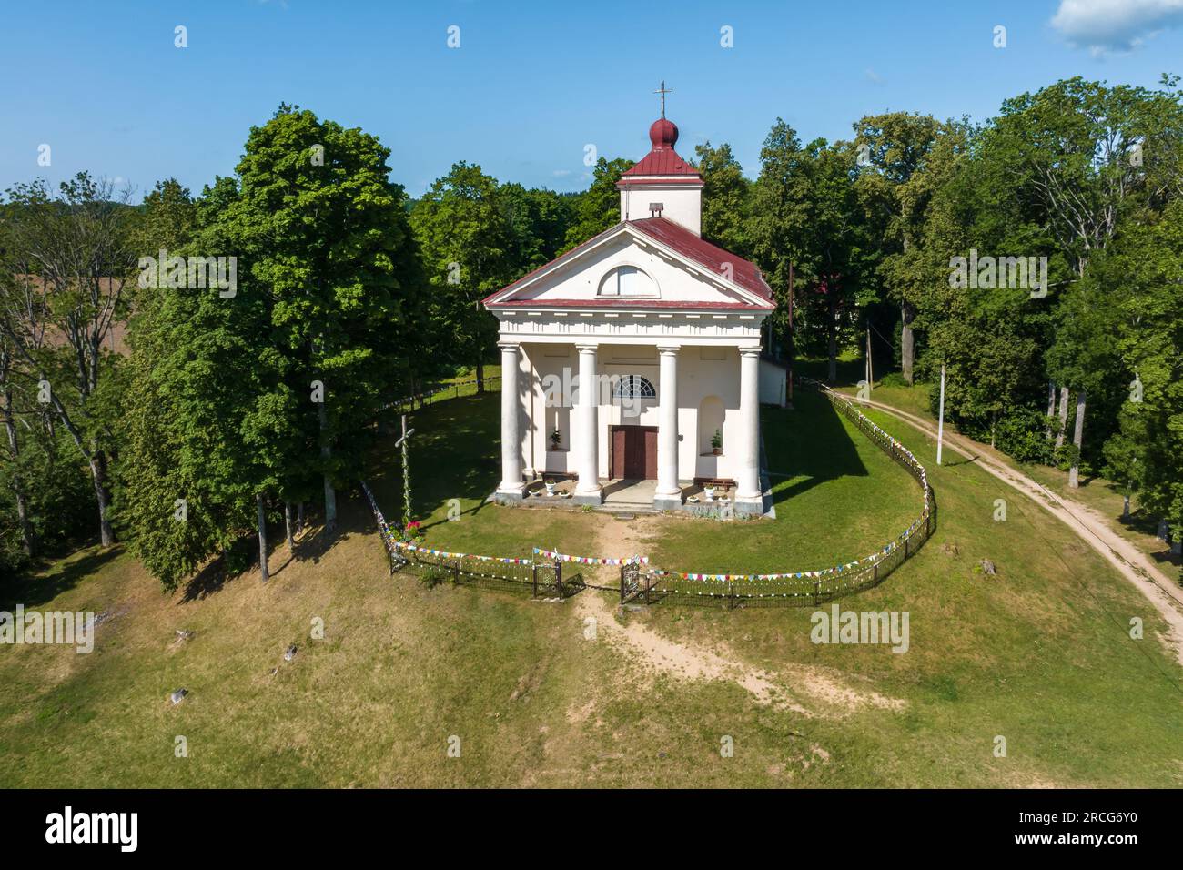 aerial view on neo gothic or baroque temple or catholic church in ...