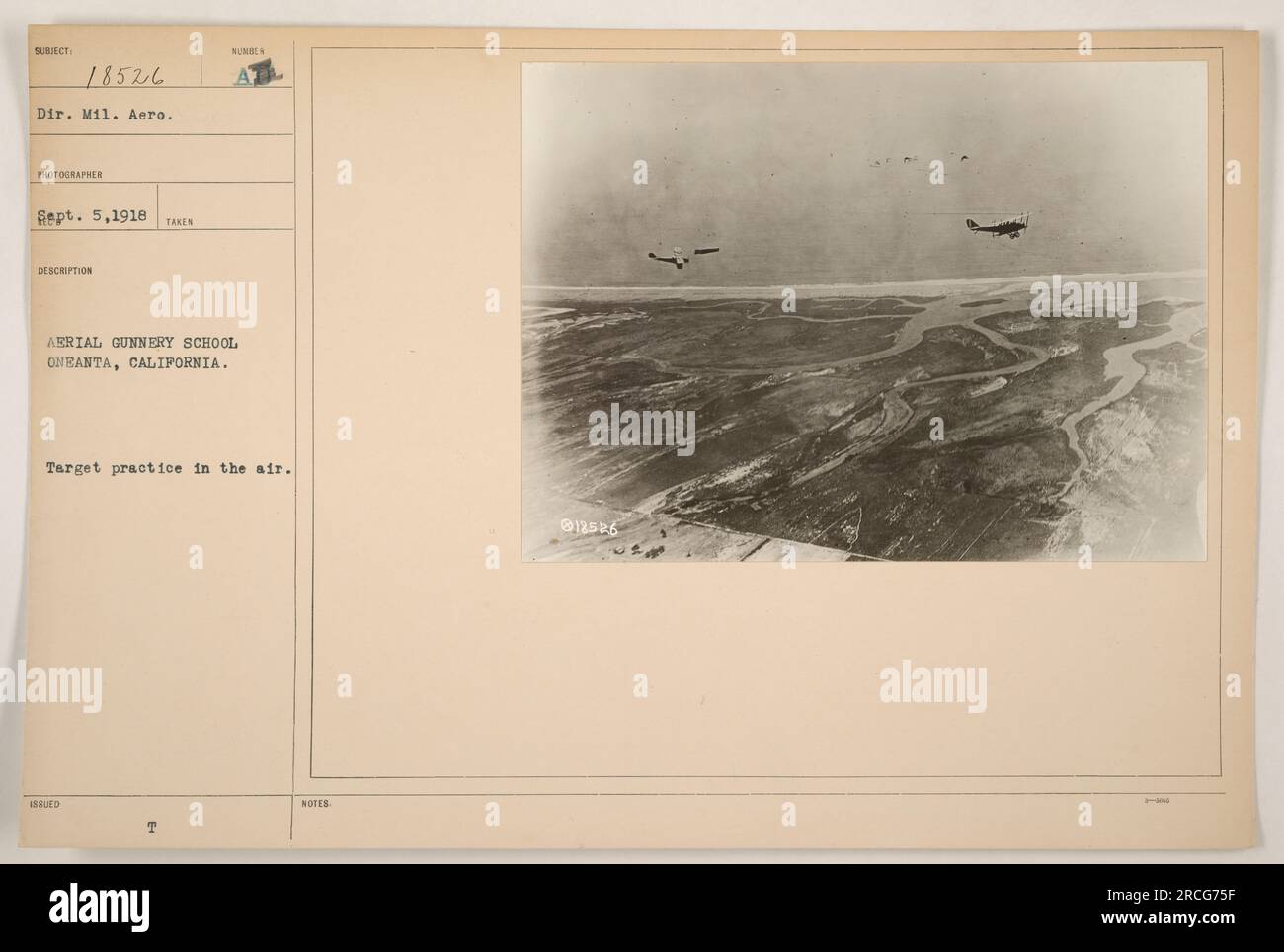 Aerial gunnery practice at Oneanta, California during World War I. This ...
