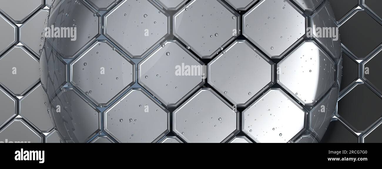 Hexagon pattern and water droplets Cool transparent fresh water Silver ...