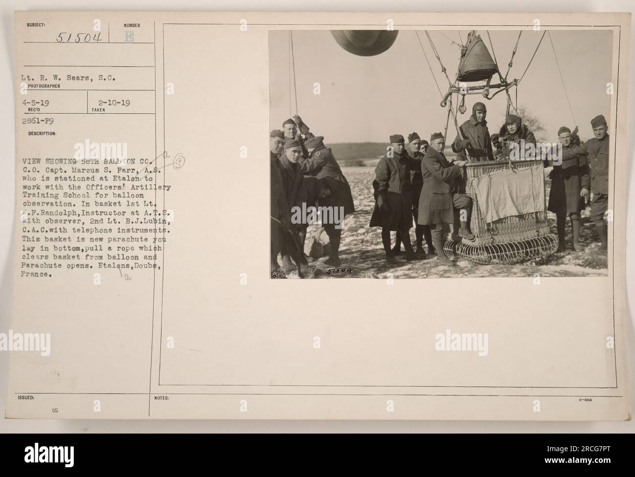 This image showcases the 58th Balloon Company. Captain Marcus S. Farr ...