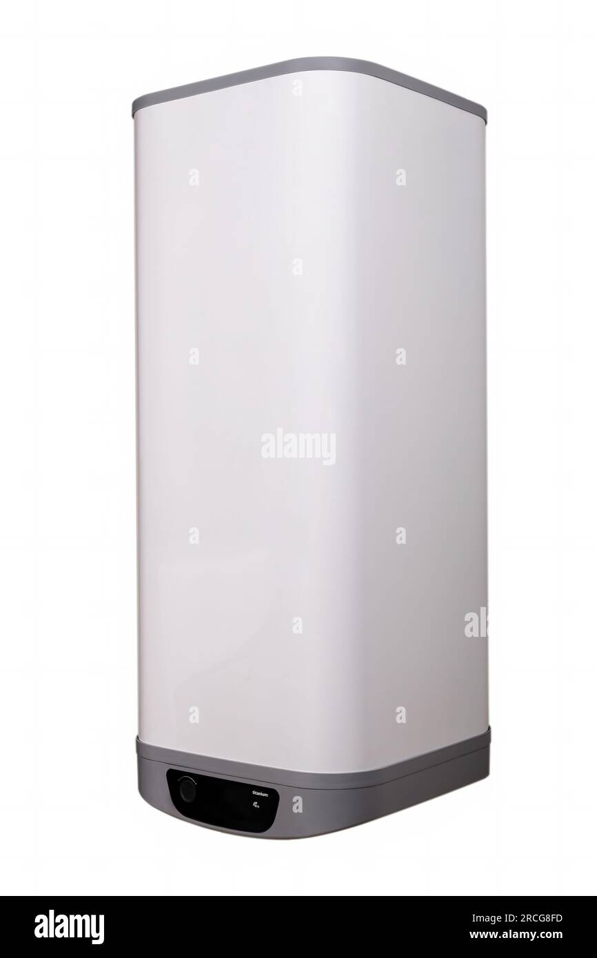 Rectangular white boiler with mechanical control. 80 liters, 45 degree ...