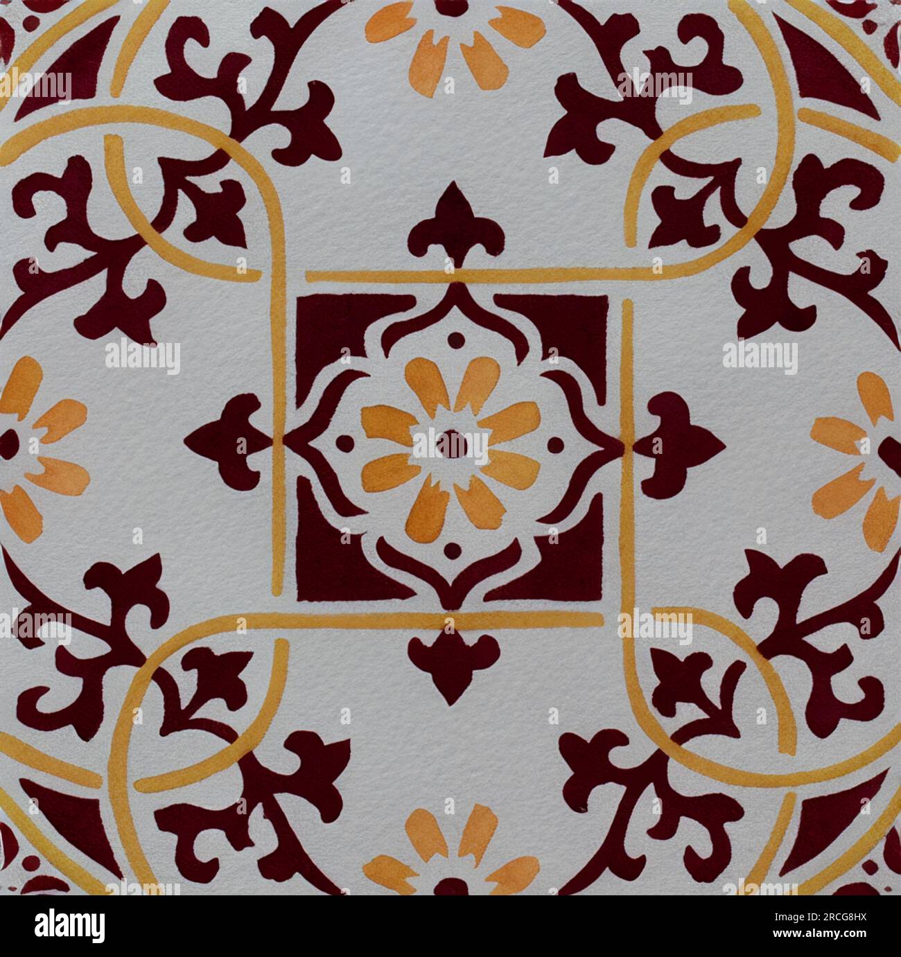 Watercolor illustration of portuguese ceramic tiles pattern. Single ...