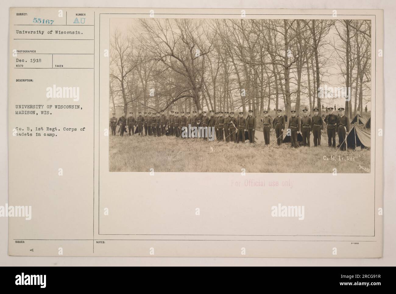 Image showing Co. B, 1st Regt. Corps of cadets in camp at the ...