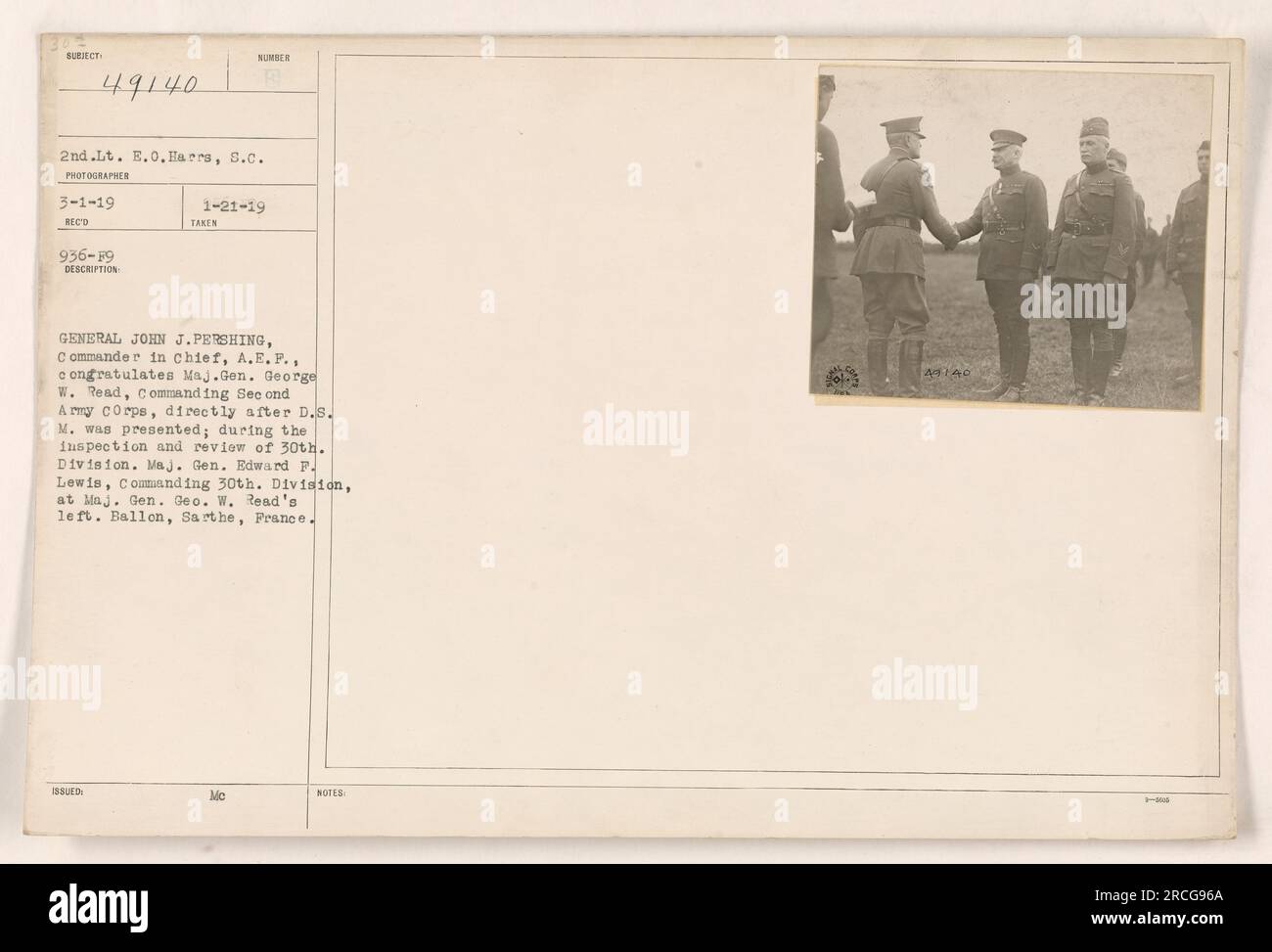 General John J. Pershing congratulates Maj. Gen. George W. Read after ...