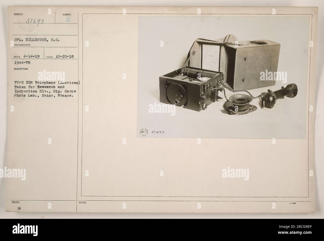 CPL. Hillhouse of the Research and Inspection Division, Signal Corps ...