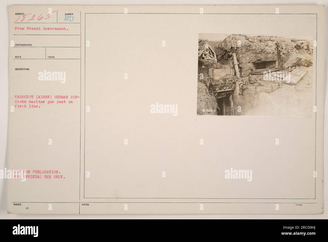 A photograph of a concrete machine gun post located on the first line ...