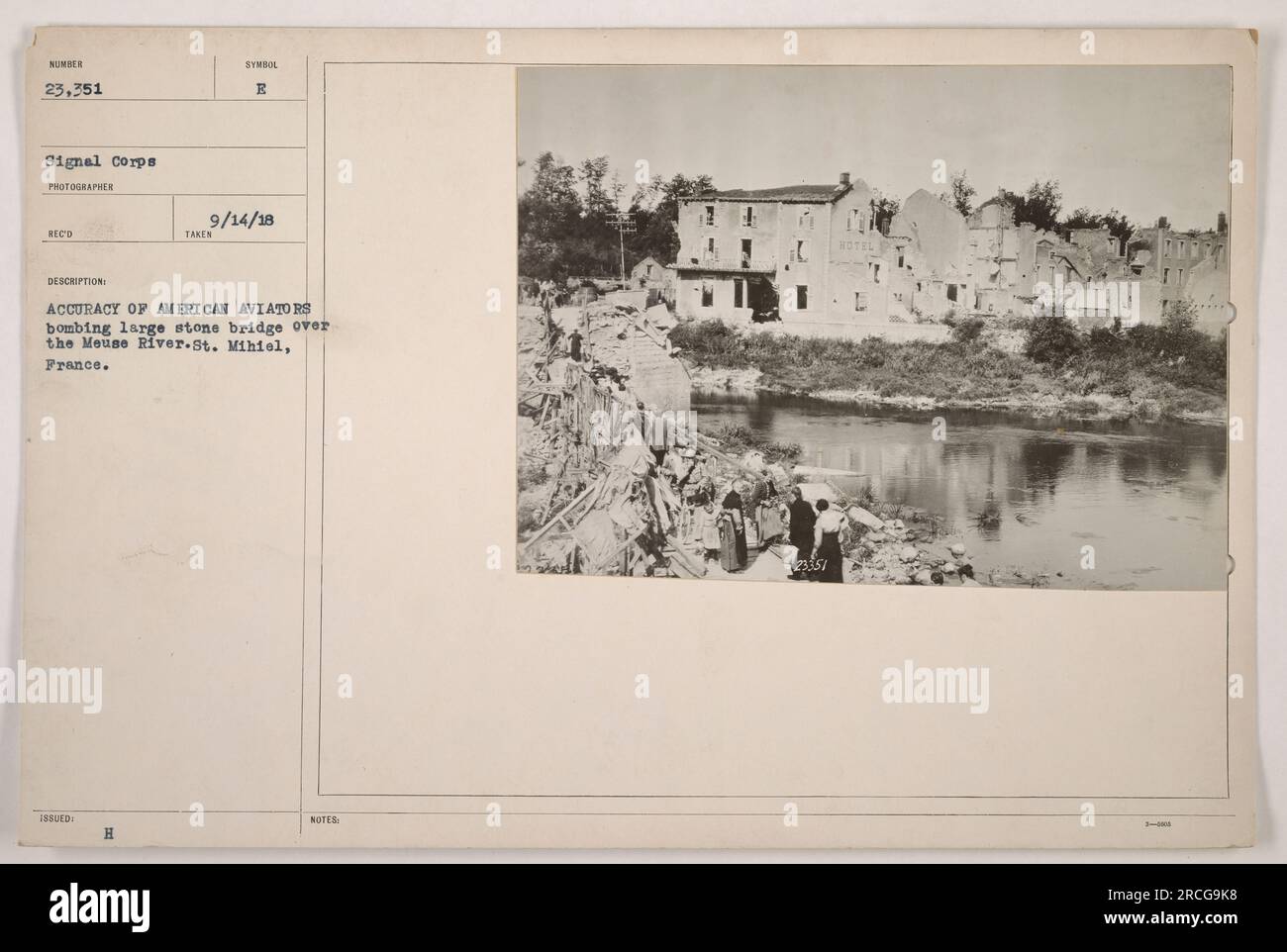 American aviators bombing a large stone bridge over the Meuse River in ...