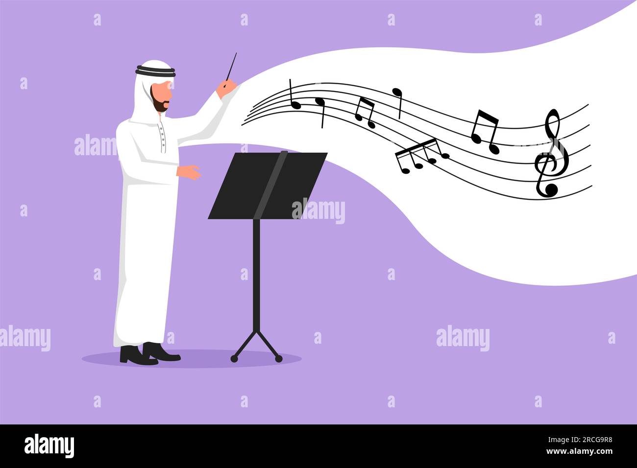 Business flat cartoon style drawing Arab man conductor. Musician ...