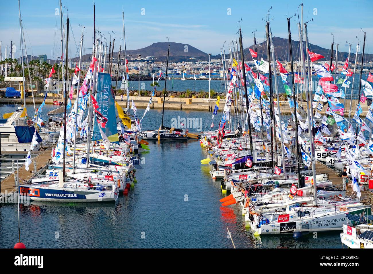 Las Palmas, Canary Islands / Spain - October 22 2019: racing sailing boats of the Classe Mini ...