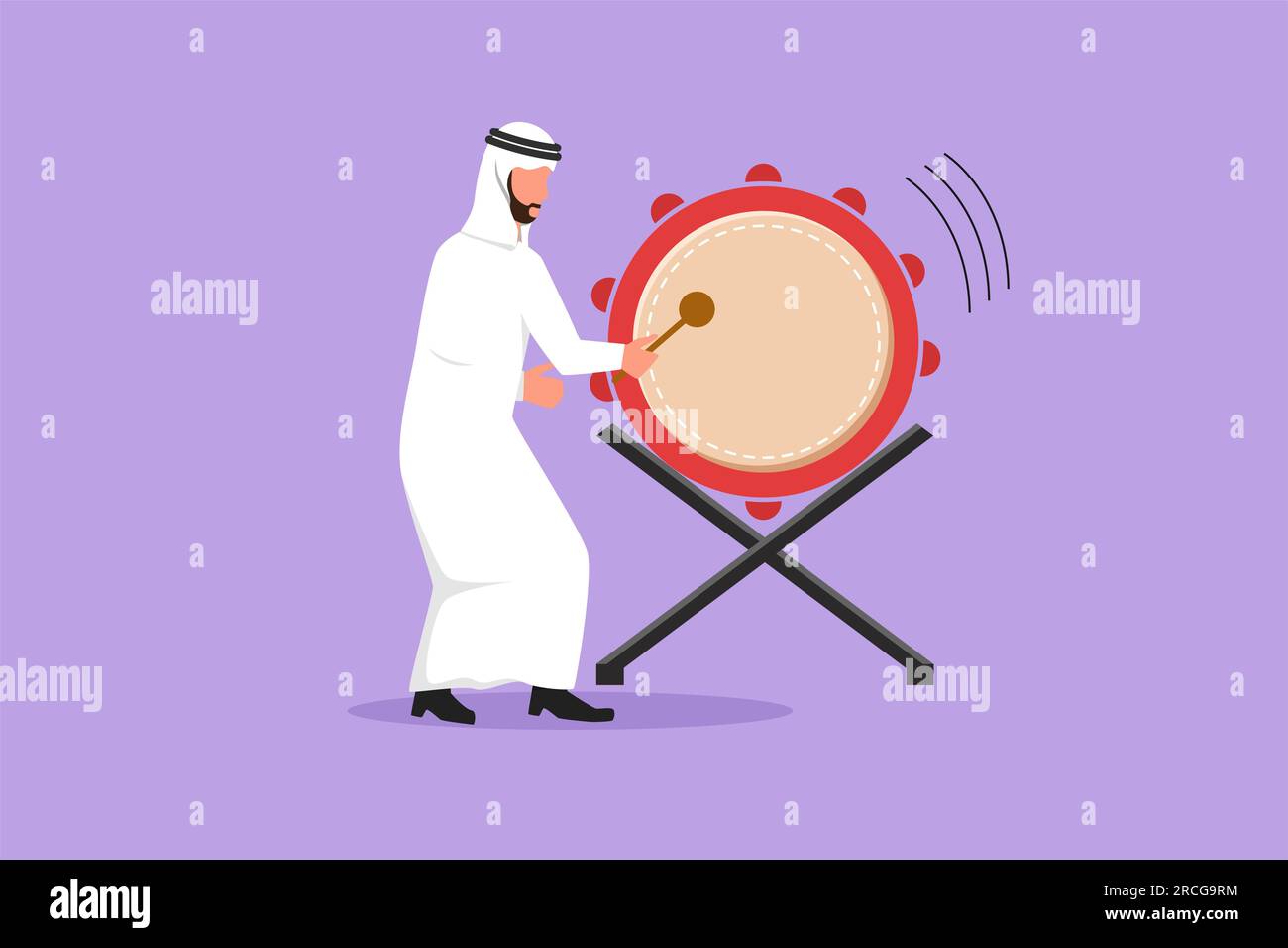 Business flat cartoon drawing Arab man character hitting bedug or ...