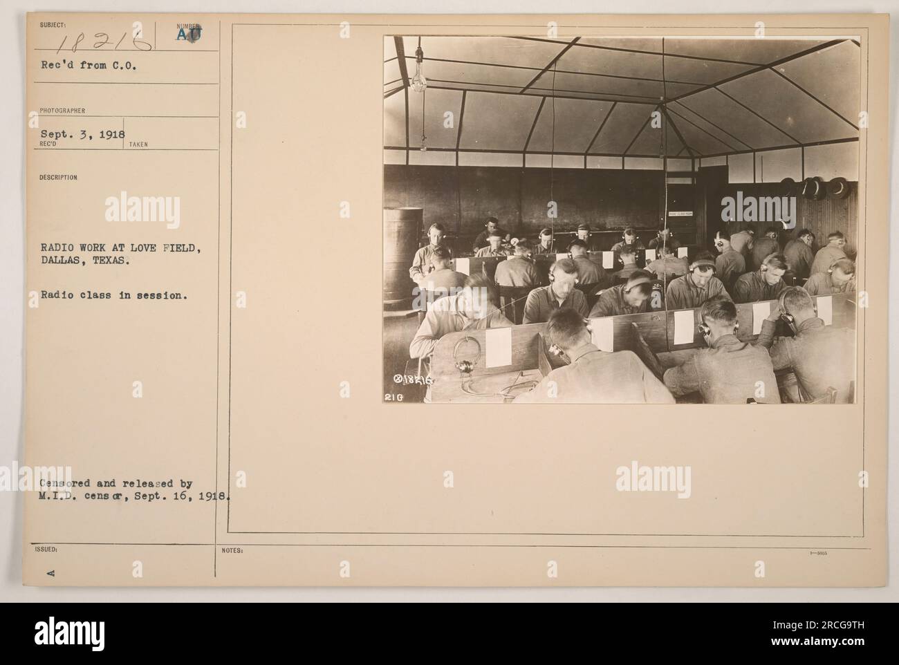 Image caption: "Soldiers participating in a radio class at Love Field ...
