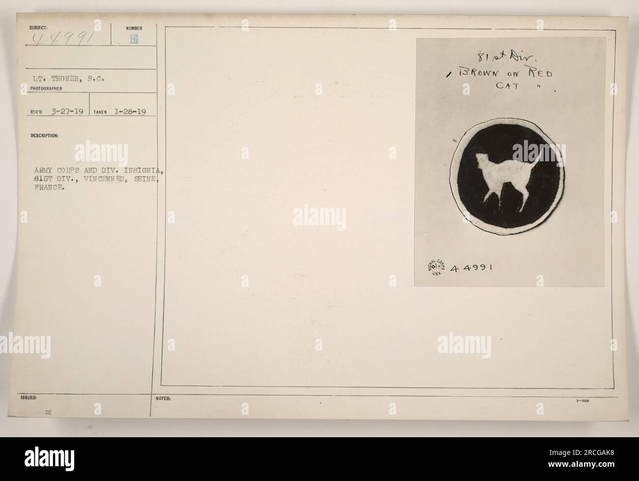 Image showing the army corps and division insignia of the 81st Division ...