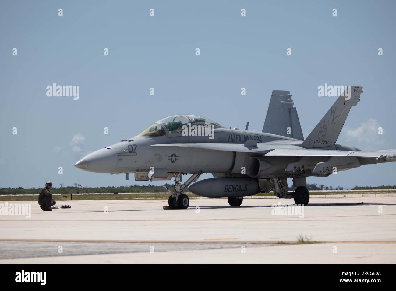 A U.S. Marine with Marine All Weather Fighter Attack Squadron (VMFA(AW ...
