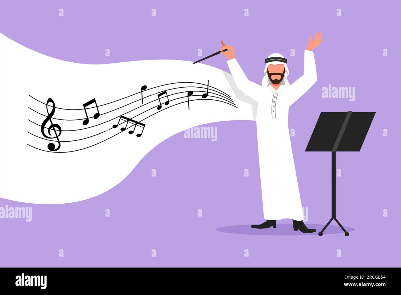 Business flat cartoon style drawing Arab man music orchestra conductor ...