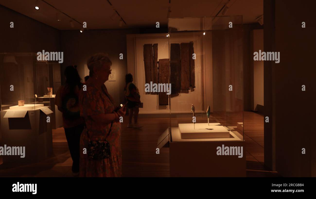 Fort Worth, USA. 14th July, 2023. Visitors view Maya artworks at ...