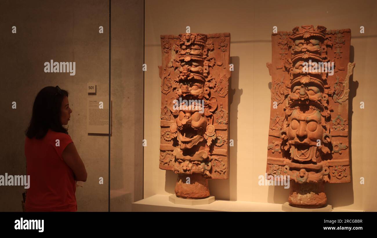 Fort Worth, USA. 14th July, 2023. A visitor views Maya artworks at ...