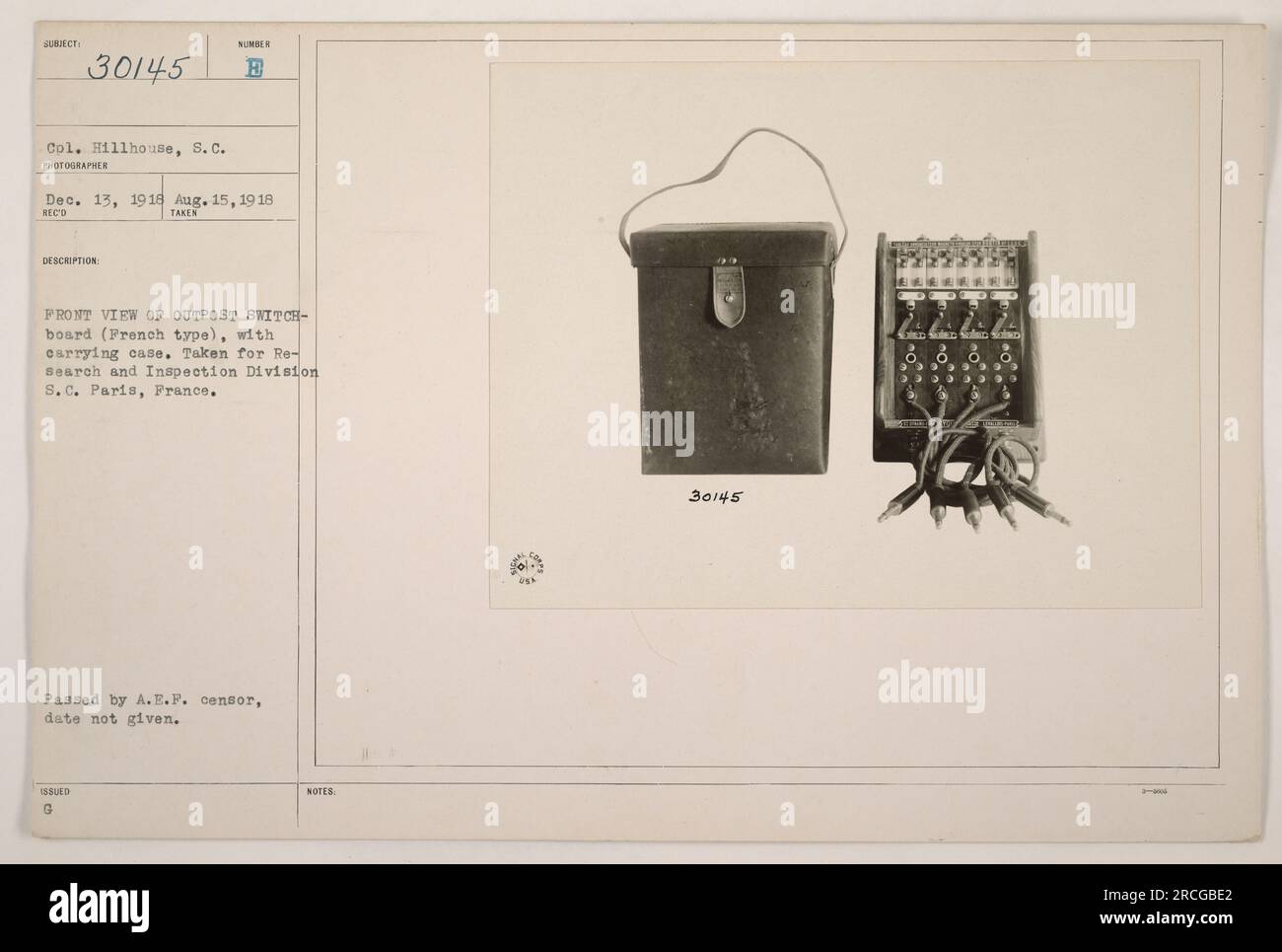 "Front view of an outpost switchboard (French type) with a carrying ...