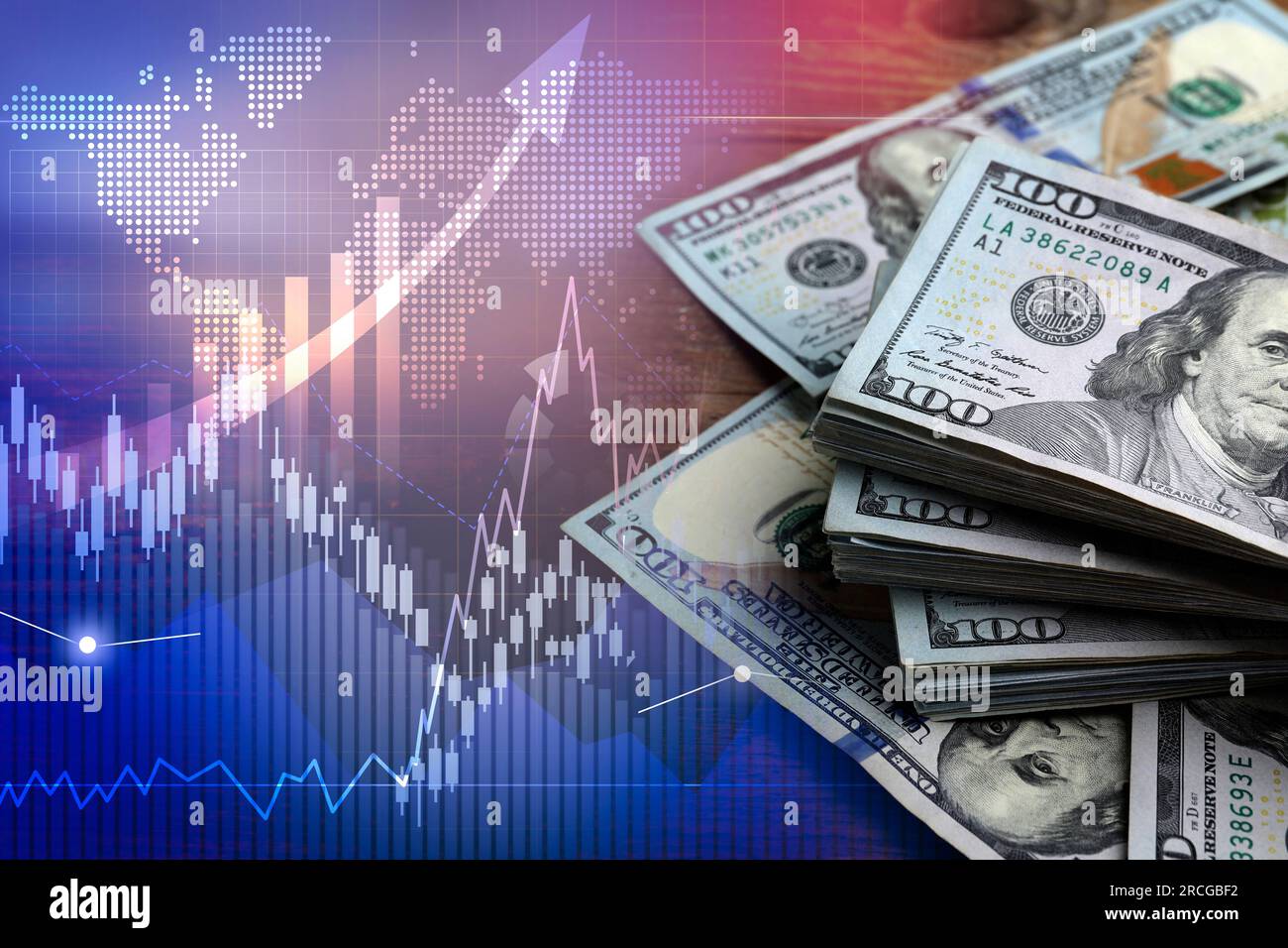 Foreign exchange market. Double exposure of money, digital currency ...