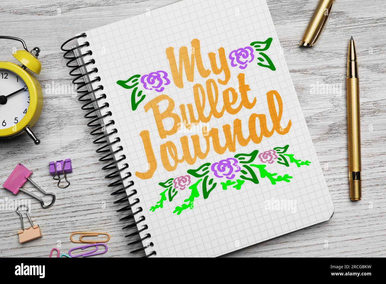 Improve your productivity. Notebook with words My bullet journal, drawn ...