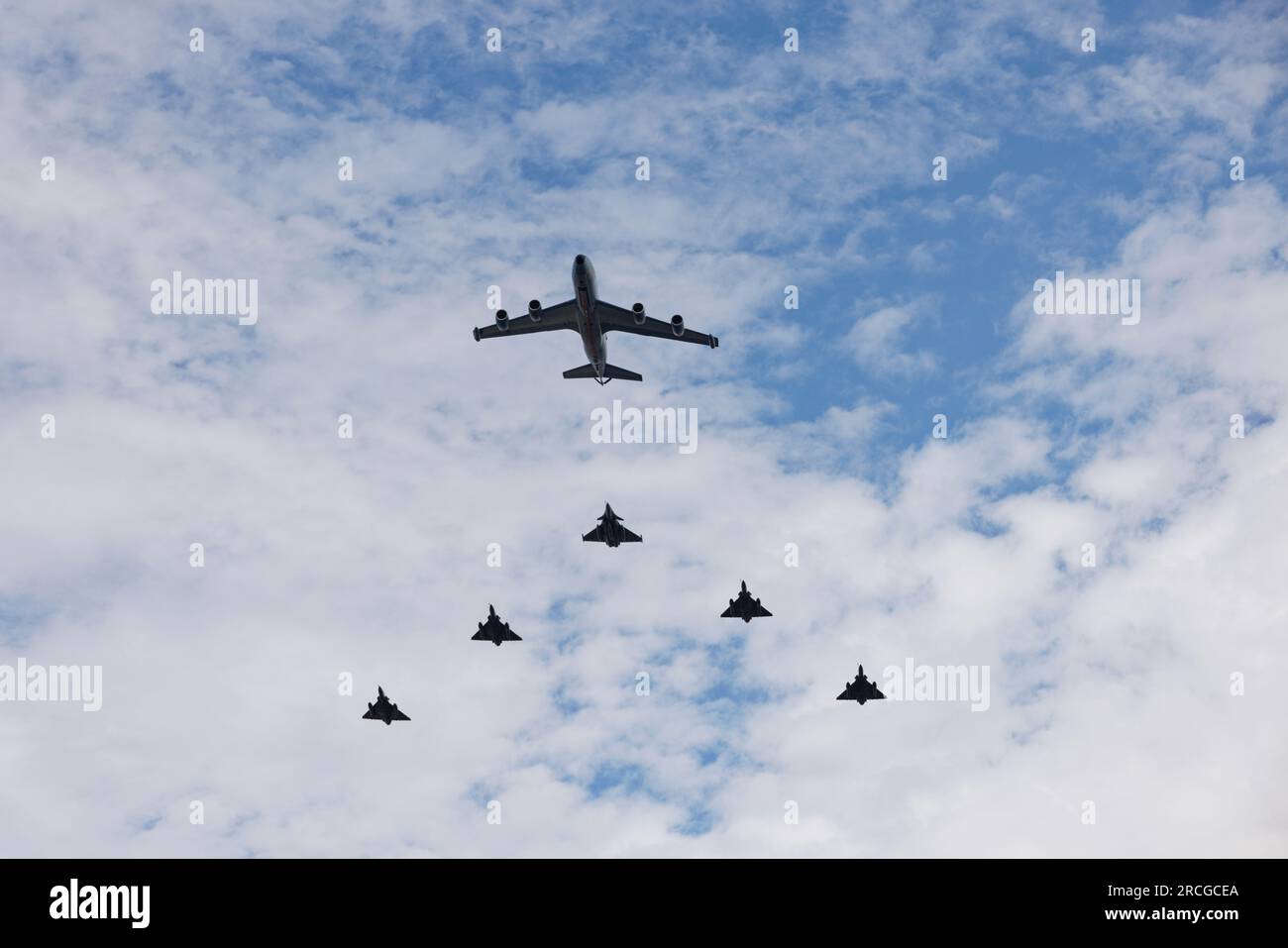 Paris, France. 14th July, 2023. A C-135 followed by a RAFALE C and 4 ...