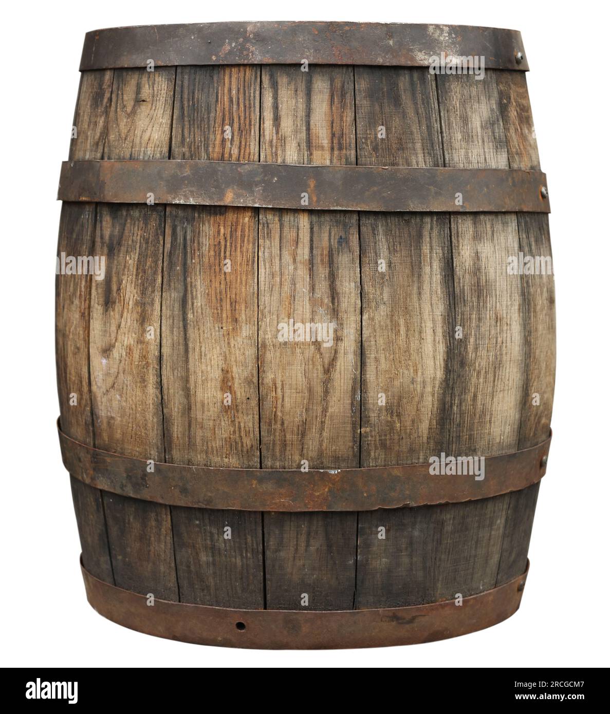 One wooden barrel with metal hoops isolated on white Stock Photo - Alamy