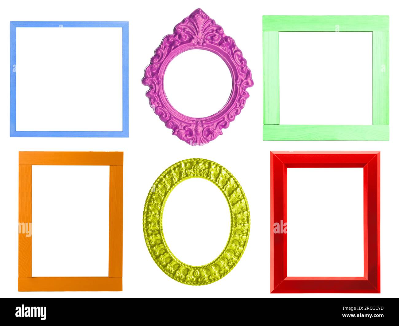 Collage with bright frames on white background Stock Photo - Alamy