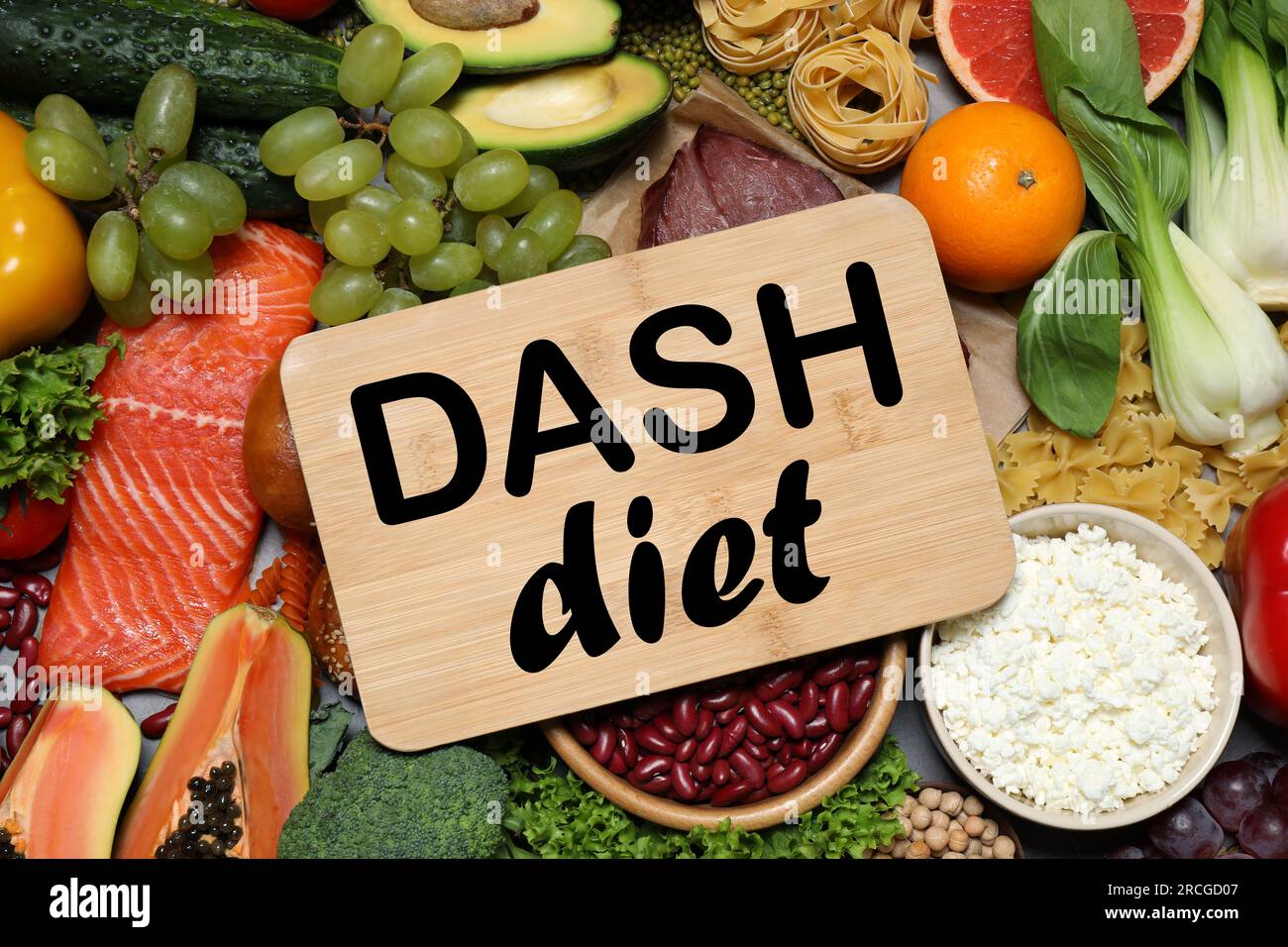 Dietary approaches to stop hypertension. Many different healthy food ...