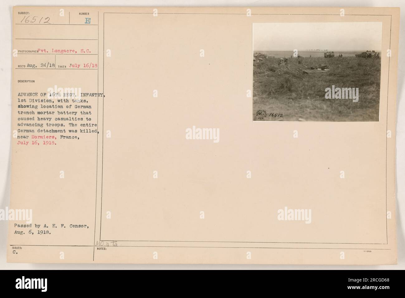 Pvt. Longacre of the 16th Regiment Infantry, 1st Division, is shown in ...