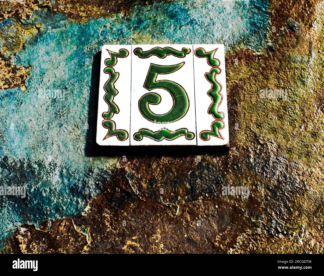 Number 5, five, green digit on a tile on a stone background Stock Photo ...