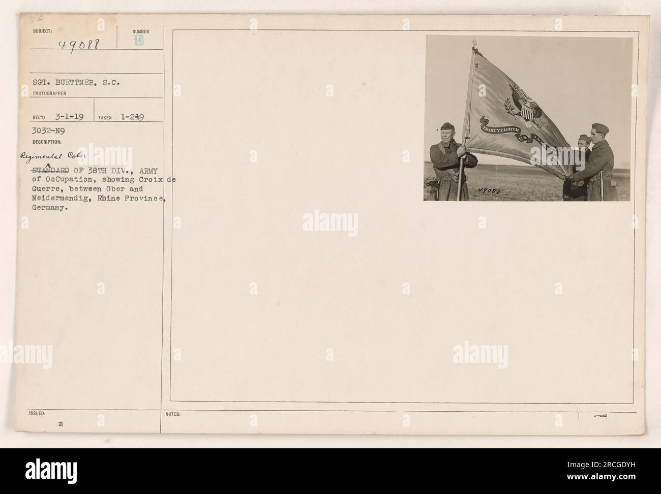 Regimental colors of the 38th Division, Army of Occupation, displaying ...