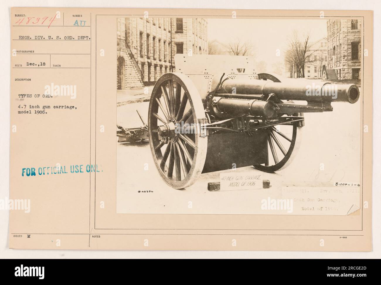 Image showcasing a 4.7-inch gun carriage, model 1906, used by the ...