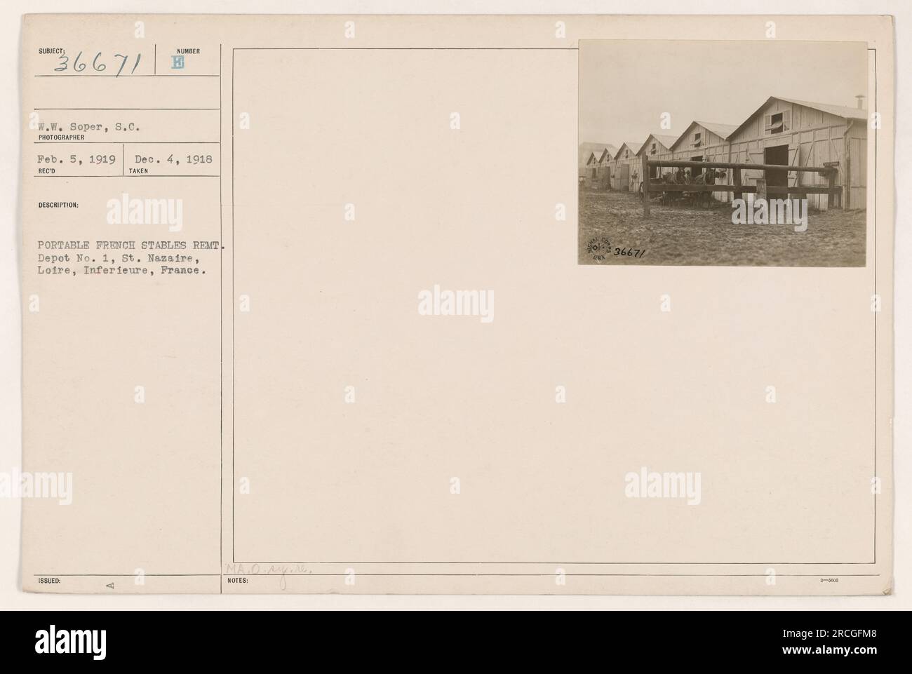 American soldiers constructing portable French stables at Depot No. 1 ...