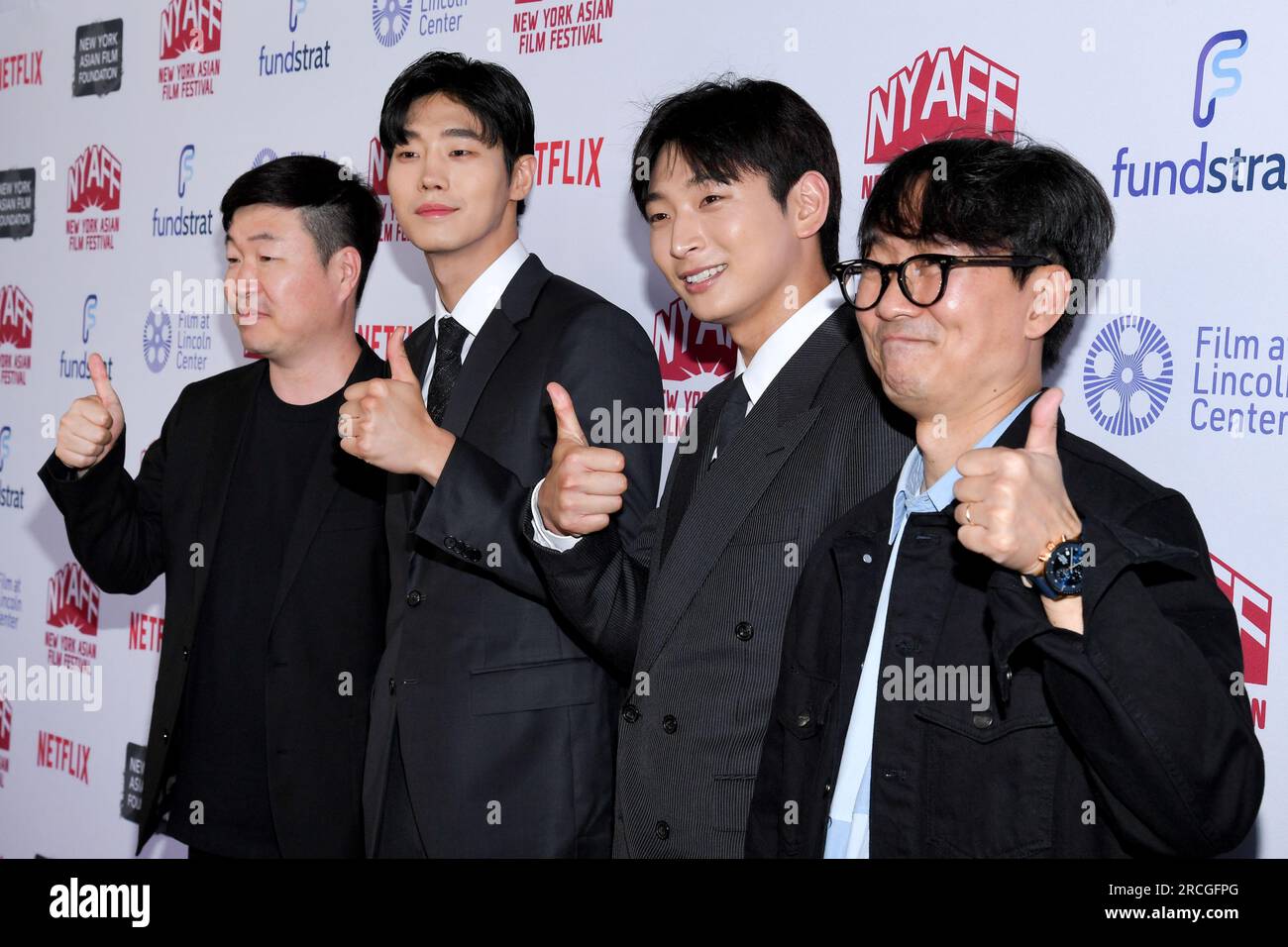 New York, USA. 14th July, 2023. Billy Acumen, Jeong Jin-woon, Kim Taek ...