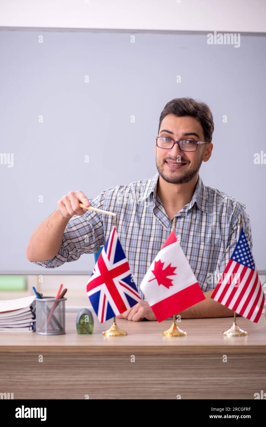 Young English language teacher in the classroom Stock Photo - Alamy