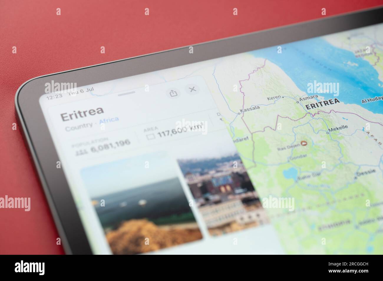 New York, USA - July 6, 2023: Eritrea country on world map in screen of ...