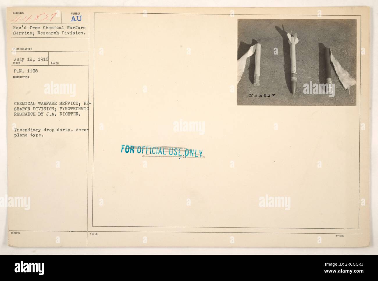 The image depicts incendiary drop darts used by the Chemical Warfare ...