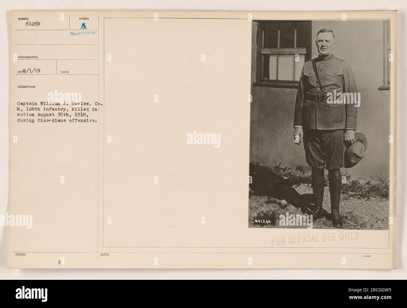 Photo of Captain William J. Rowles, Co. M, 128th Infantry, who was ...