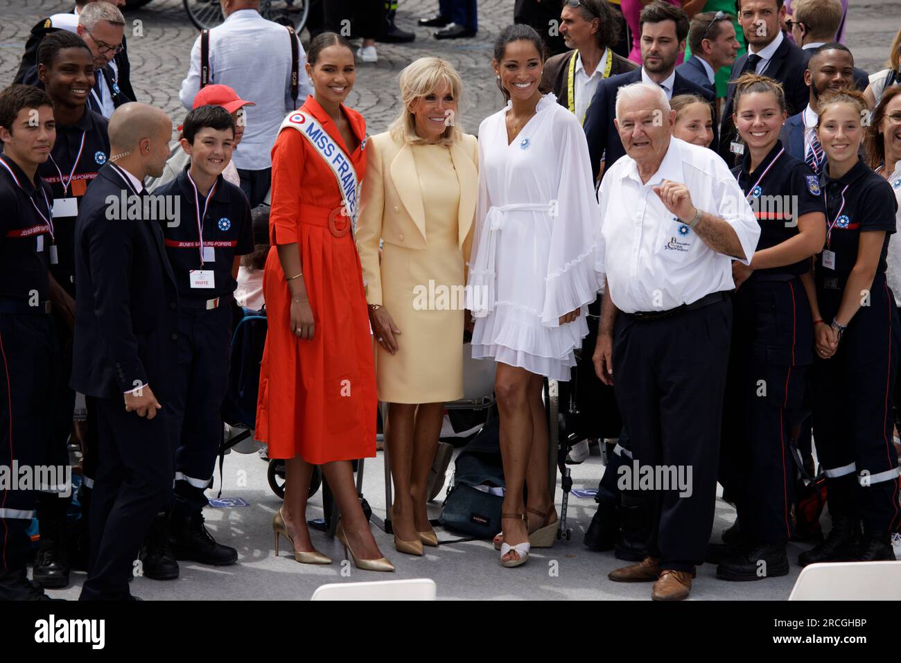 Paris, France. 14th July, 2023. Indira Ampiot, Brigitte Macron and ...