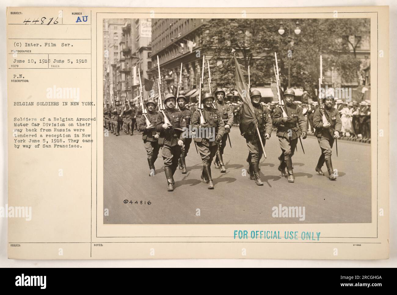 Belgian soldiers from an Armored Motor Car Division receive a reception in New York on June 5 ...